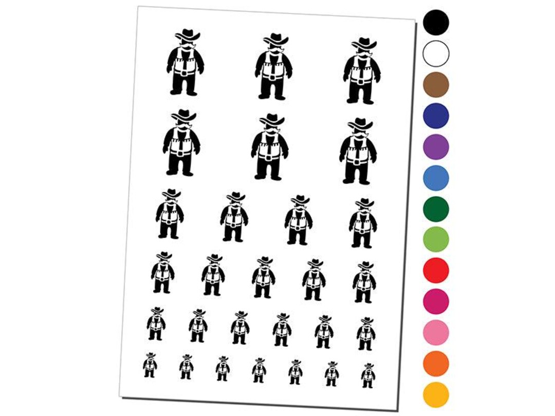 Cowboy Rancher With Mustache Hat and Vest Temporary Tattoo Water ...