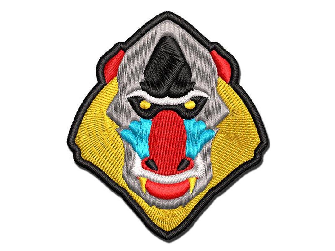 Mandrill Head Colorful Monkey Baboon Multi-color Embroidered Iron-on or ...