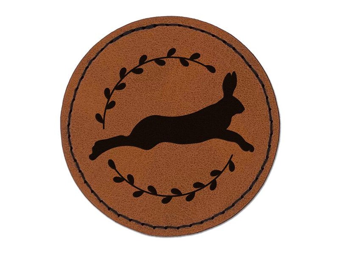 Leaping Jack Rabbit Silhouette Round Iron-on Engraved Faux Leather ...