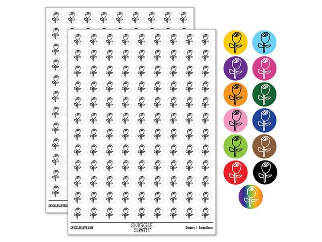 Rose Stem Flower Doodle 200+ 0.50 Inch Round Stickers - Etsy