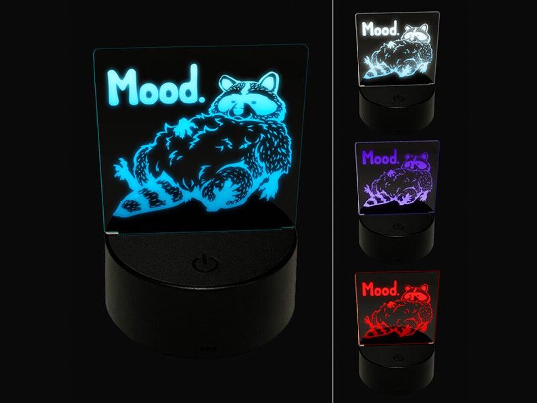 Fluffy Lazy Raccoon Mood 3D Illusion LED Night Light Sign Nightstand ...