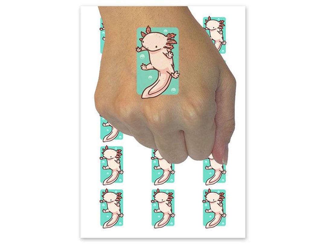 Curious Floating Axolotl Salamander Temporary Tattoo Water Resistant ...