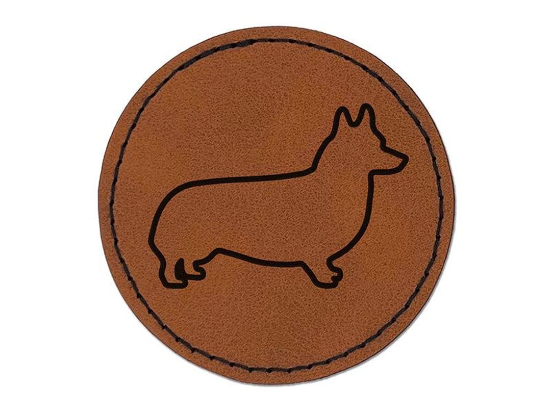 Pembroke Welsh Corgi Dog Outline Round Iron-on Engraved Faux Leather ...