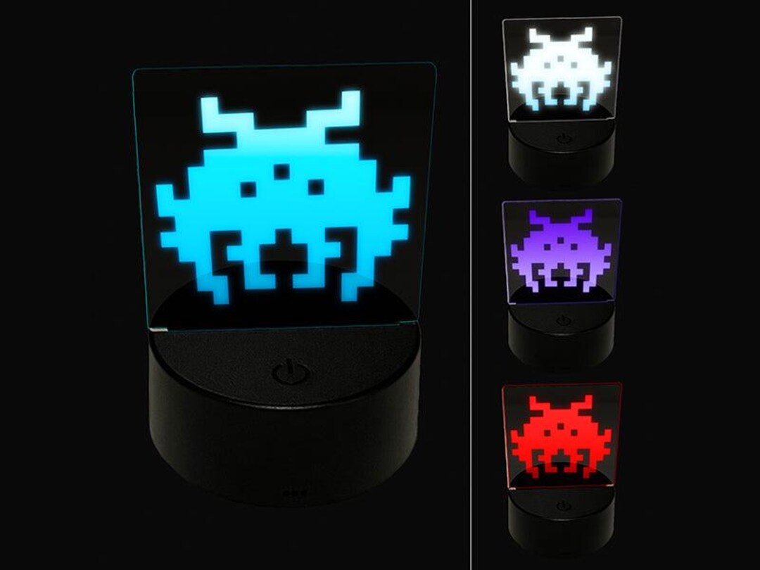 Retro Invaders From Space Bug Alien 3D Illusion LED Night Light Sign ...