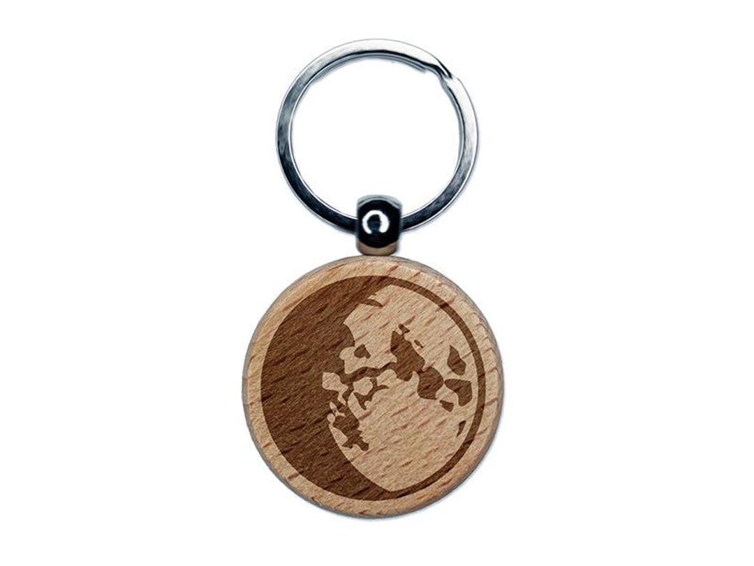 Waxing Gibbous Moon Phase Engraved Wood Round Keychain Tag Charm - Etsy