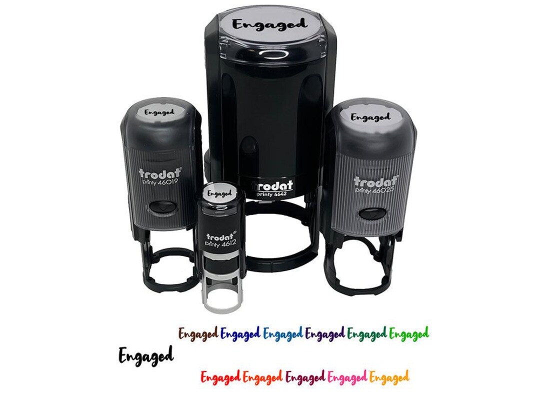 Engaged Engagement Wedding Cursive Text Self-inking Rubber Stamp for ...