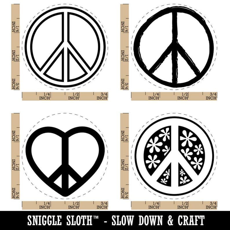 Peace Sign Symbols Sketch Outline Flowers Rubber Stamp Set for Stamping ...