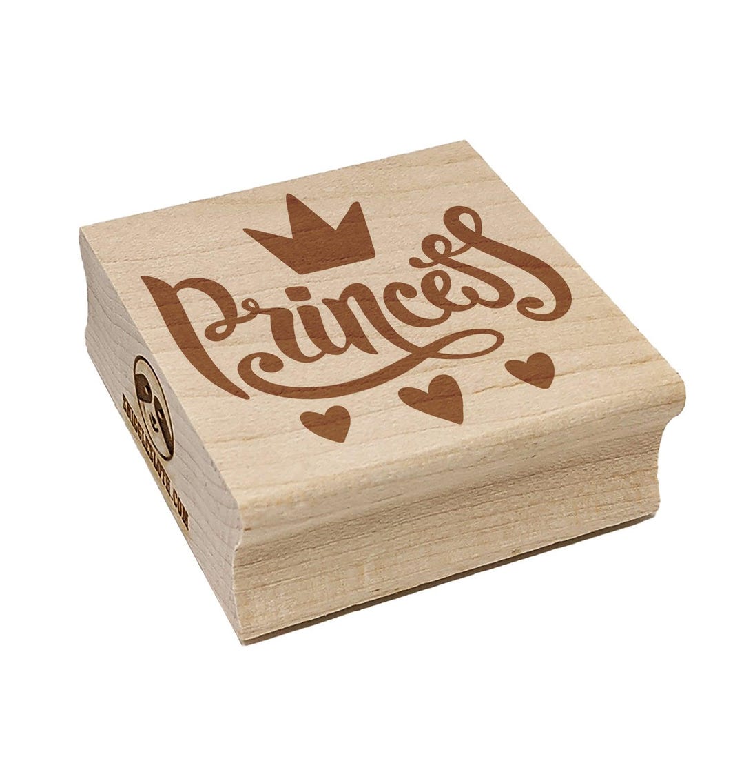 Princess Cursive With Crown and Hearts Square Rubber Stamp for Stamping ...