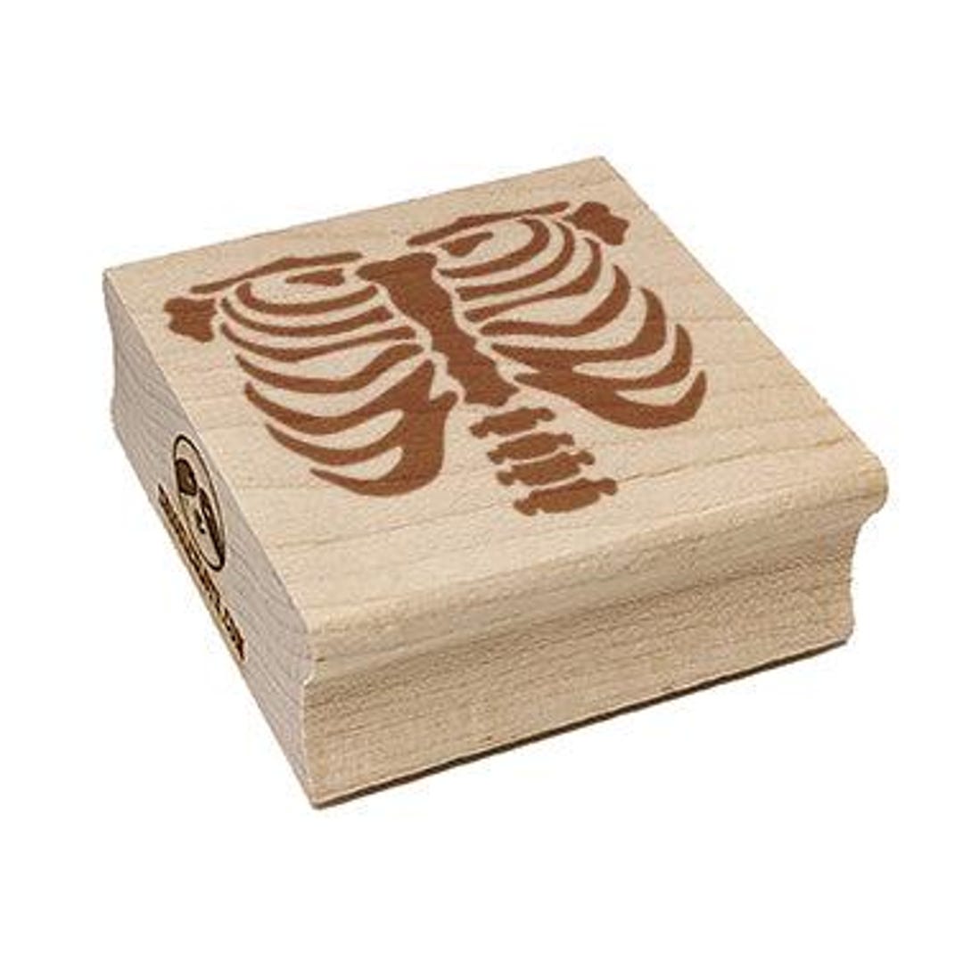 Human Ribcage Skeleton Bones Spooky Halloween Square Rubber Stamp for ...