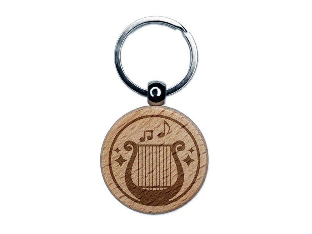 Bard Instrument Harp Lyre Engraved Wood Round Keychain Tag Charm - Etsy