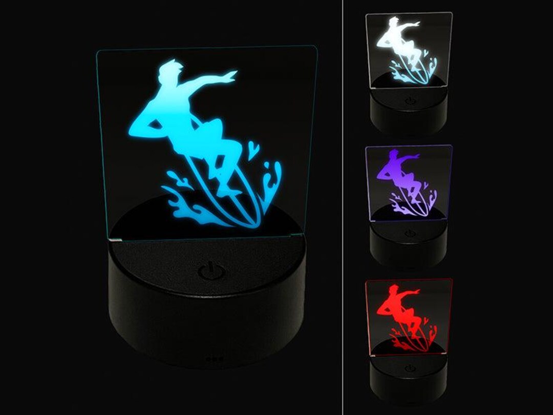 Surfer Surfing Man Silhouette 3D Illusion LED Night Light Sign ...