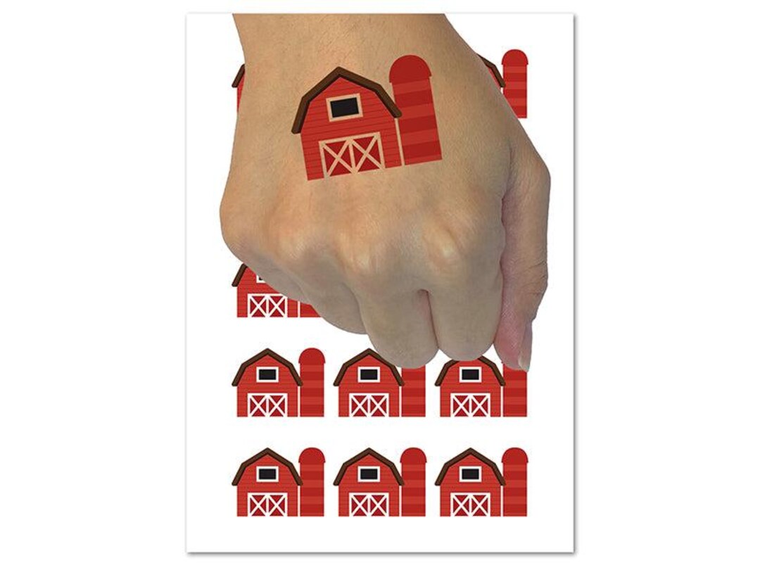 Farm Barn With Silo Temporary Tattoo Water Resistant Fake Body Art Set ...