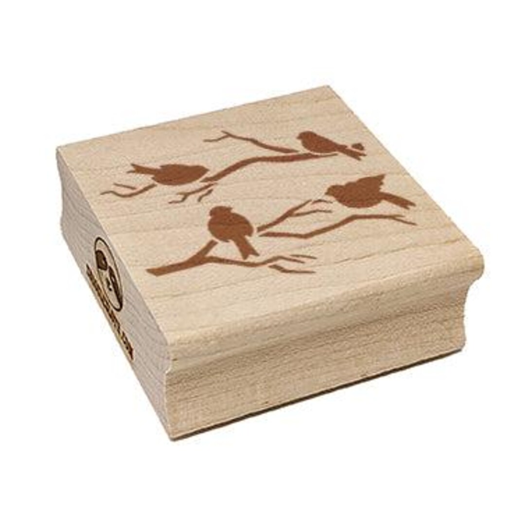 Birds Sitting on Tree Branches Square Rubber Stamp for Stamping ...