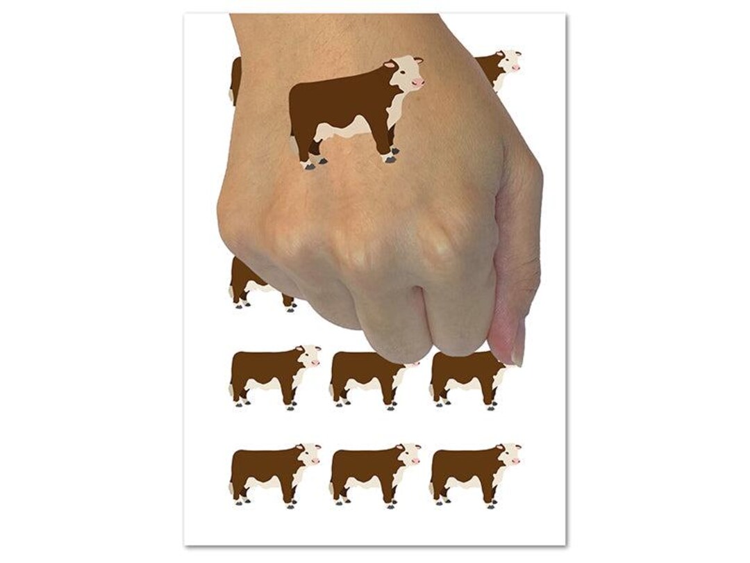 Hereford Cow Solid Temporary Tattoo Water Resistant Fake Body Art Set ...