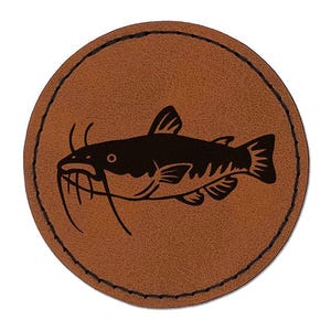 Freshwater Catfish Fish Fishing Round Iron-on Engraved Faux Leather ...
