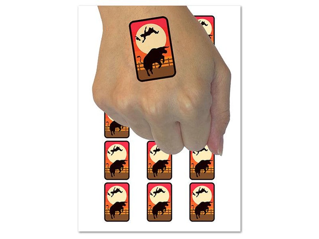 Rodeo Bull Bucking Throwing Cowboy Temporary Tattoo Water Resistant ...