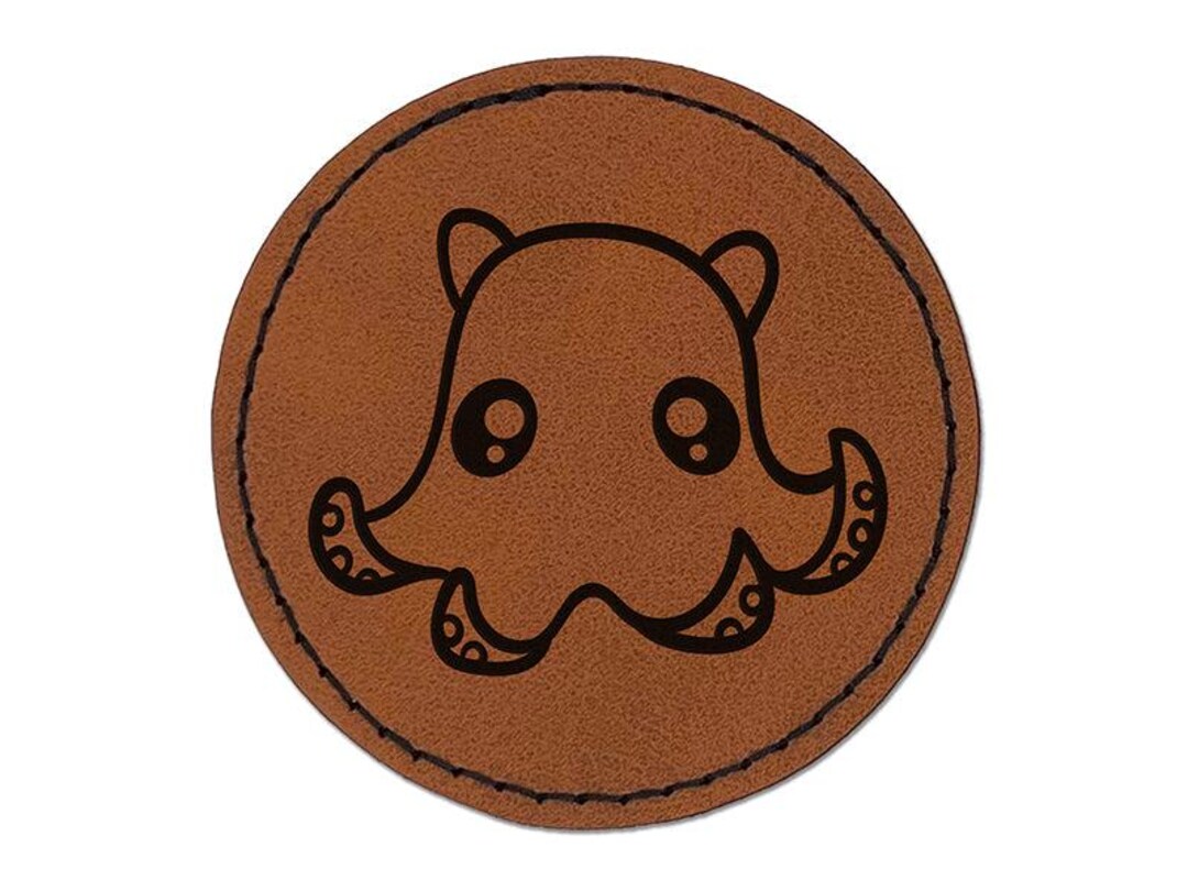 Kawaii Flapjack Octopus Round Iron-on Engraved Faux Leather Patch ...