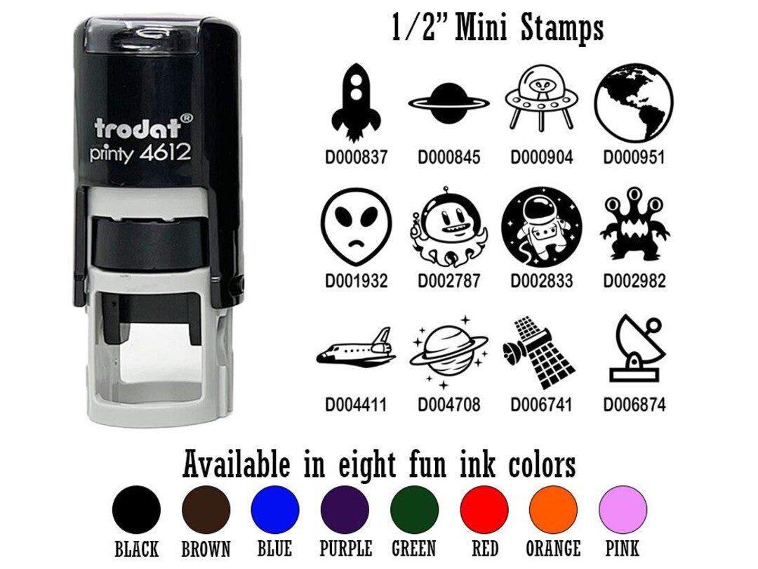 Space Aliens Ufos Rockets Planets 1/2" Self-inking Rubber Stamp Ink ...