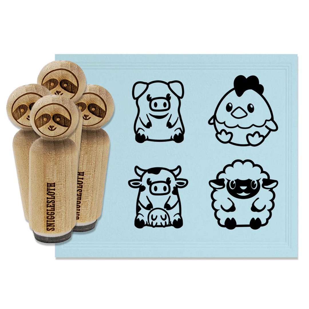 Cute Baby Farm Animals Sheep Cow Chicken Pig Rubber Stamp Set for ...