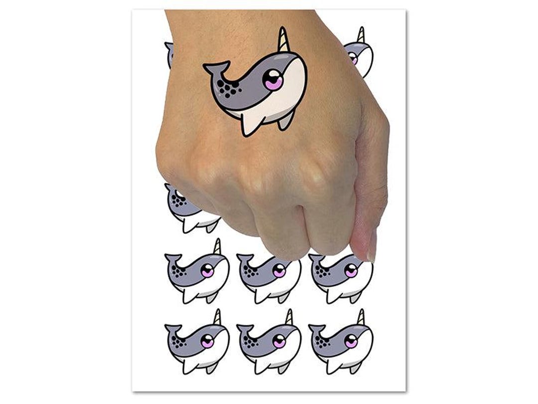 Sweet Kawaii Chibi Narwhal Temporary Tattoo Water Resistant Fake Body ...