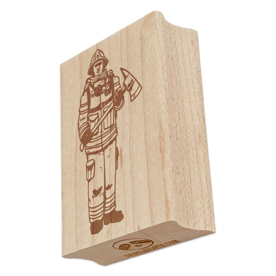 Fireman Firefighter Rescue With Axe Rectangle Rubber Stamp for Stamping ...