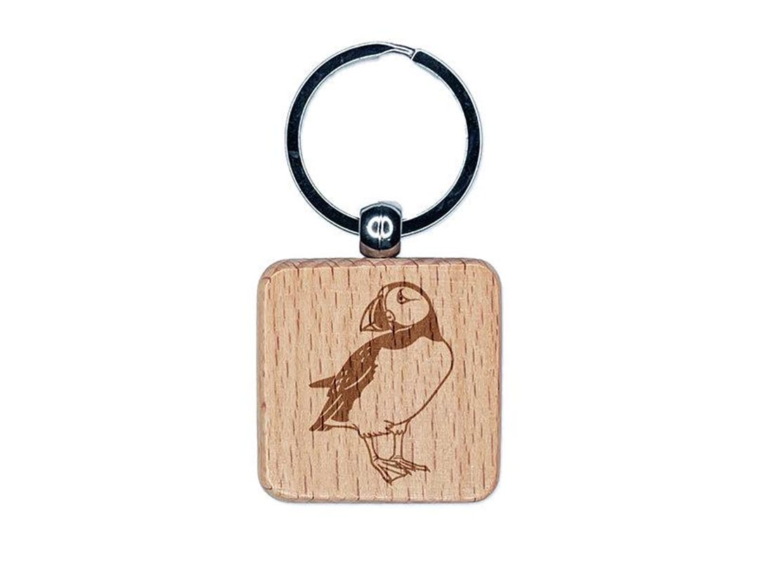 Shy Puffin Bird Engraved Wood Square Keychain Tag Charm - Etsy