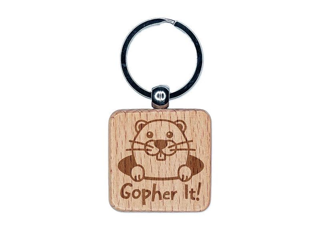 Peeking Gopher Go for It Engraved Wood Square Keychain Tag Charm - Etsy