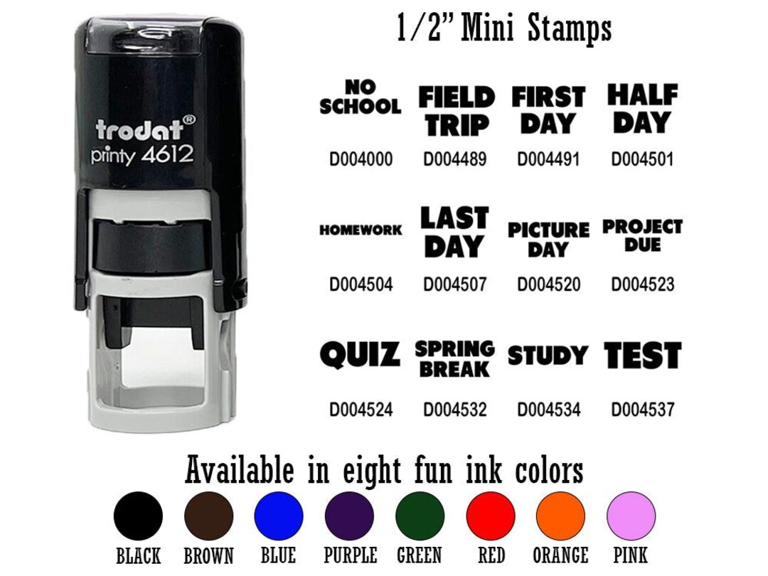 School Important Dates Calendar Planner 1/2" Self-inking Rubber Stamp ...