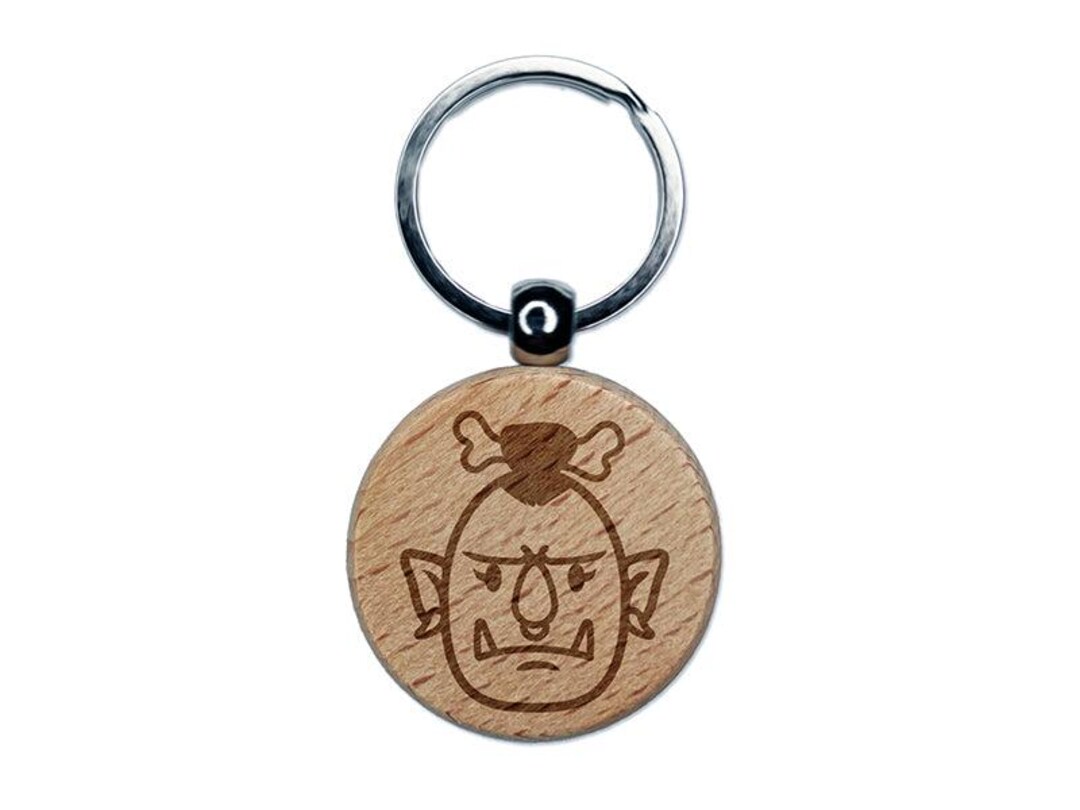 Orc Female Character Face Engraved Wood Round Keychain Tag Charm - Etsy