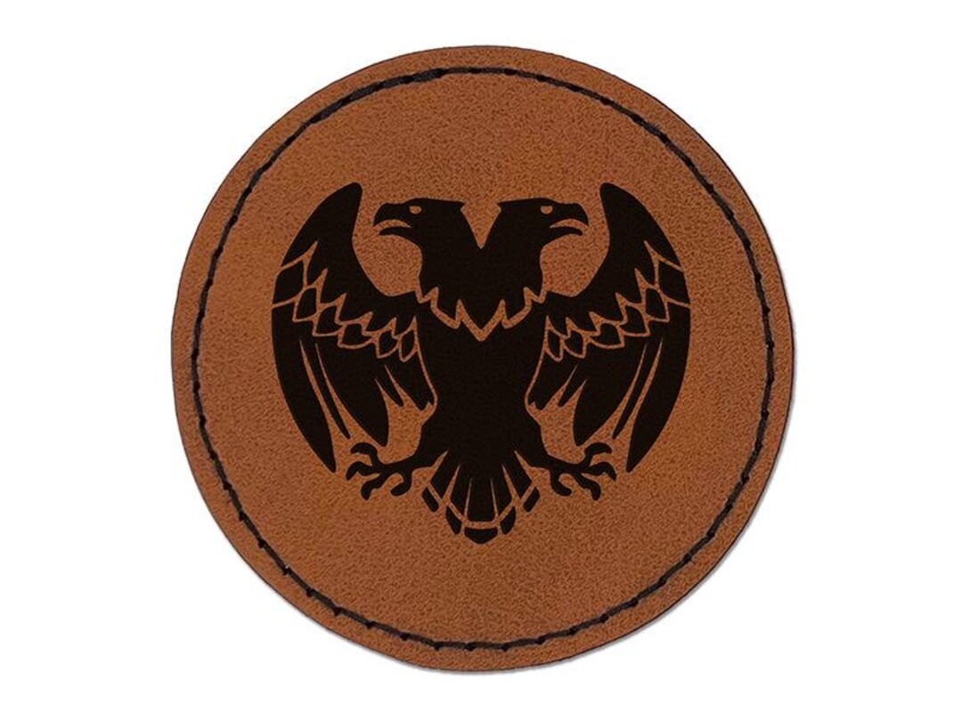 Double Headed Eagle Heraldry Round Iron-on Engraved Faux Leather Patch ...