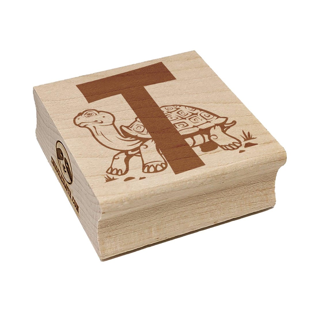 Animal Alphabet Letter T for Turtle and Tortoise Square Rubber Stamp ...