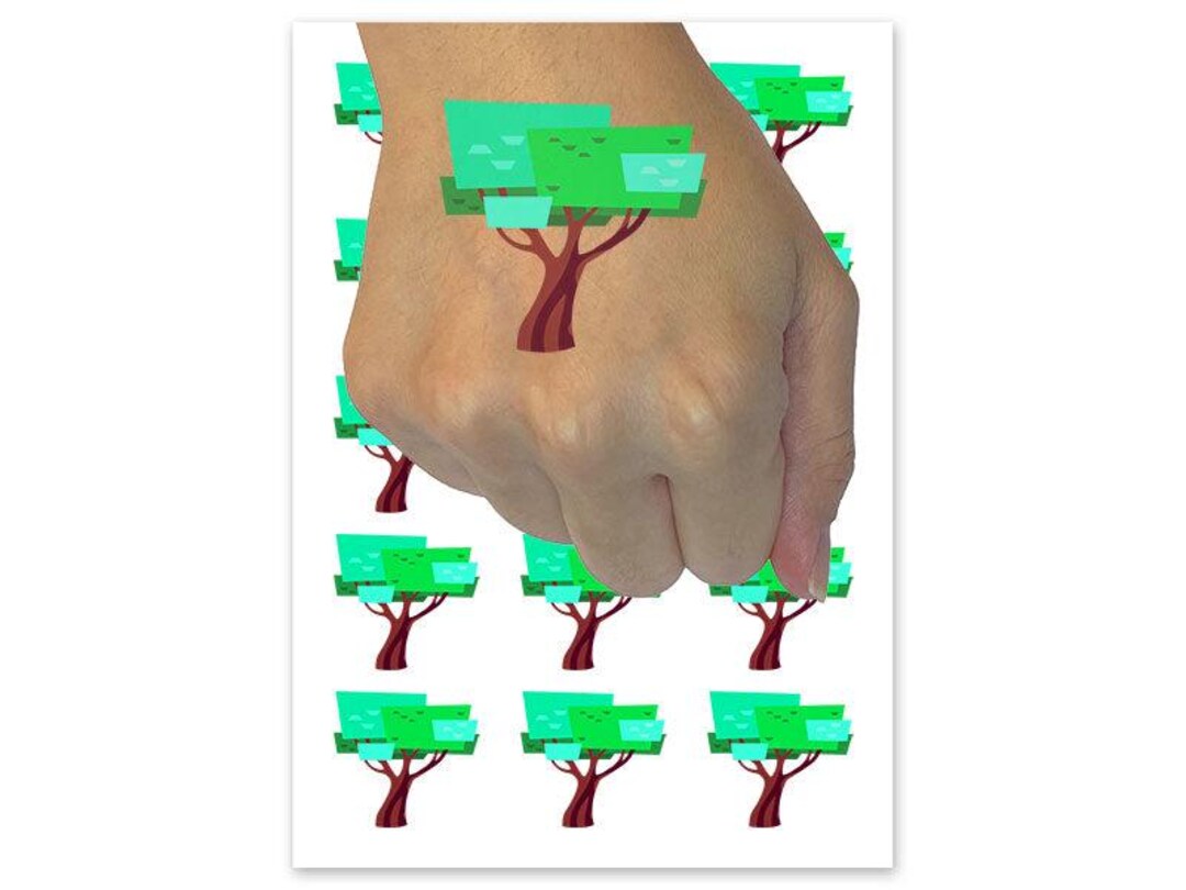 Stylized Geometric Tree Blocky Artsy Temporary Tattoo Water Resistant ...