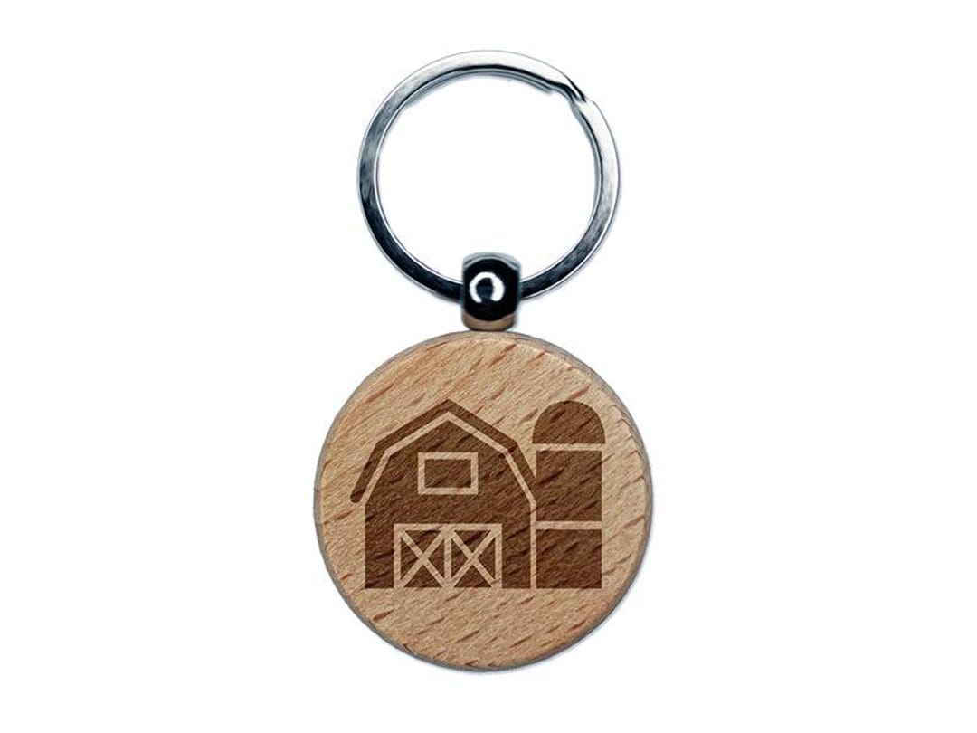 Farm Barn With Silo Engraved Wood Round Keychain Tag Charm - Etsy