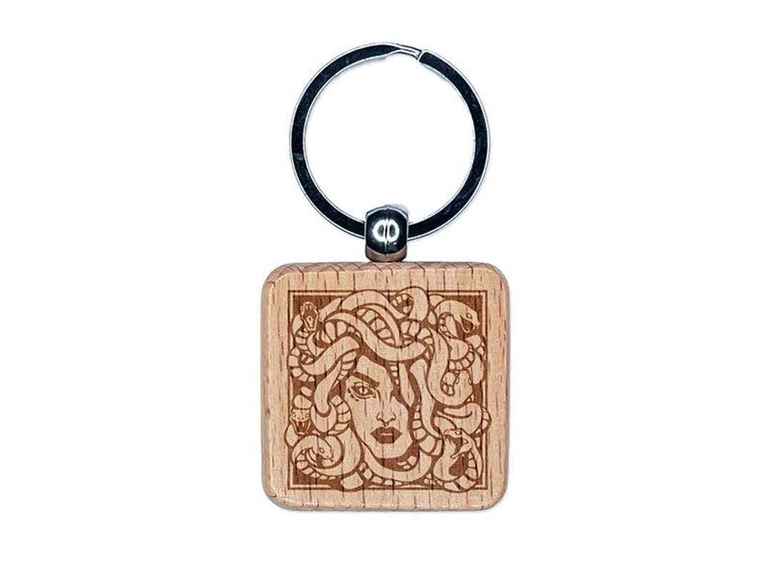 Snake Haired Gorgon Medusa Greek Myth Engraved Wood Square Keychain Tag ...