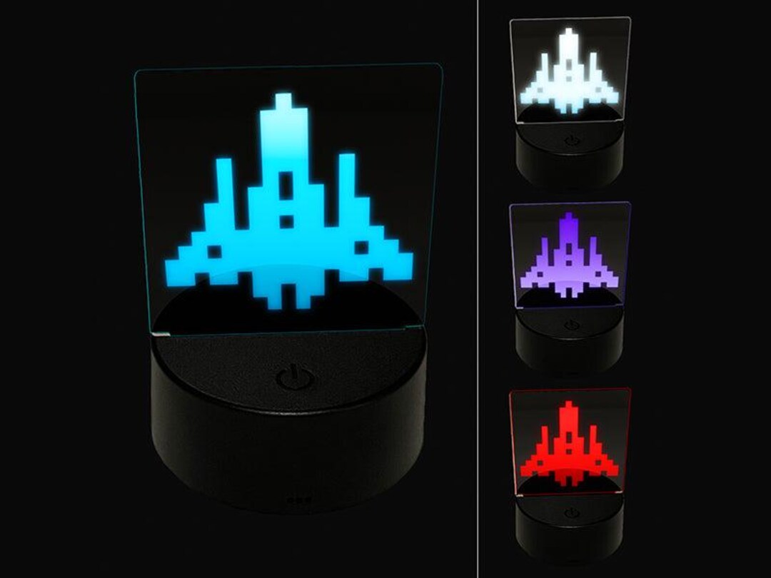 Retro Invaders From Space Rocket Ship 3D Illusion LED Night Light Sign ...