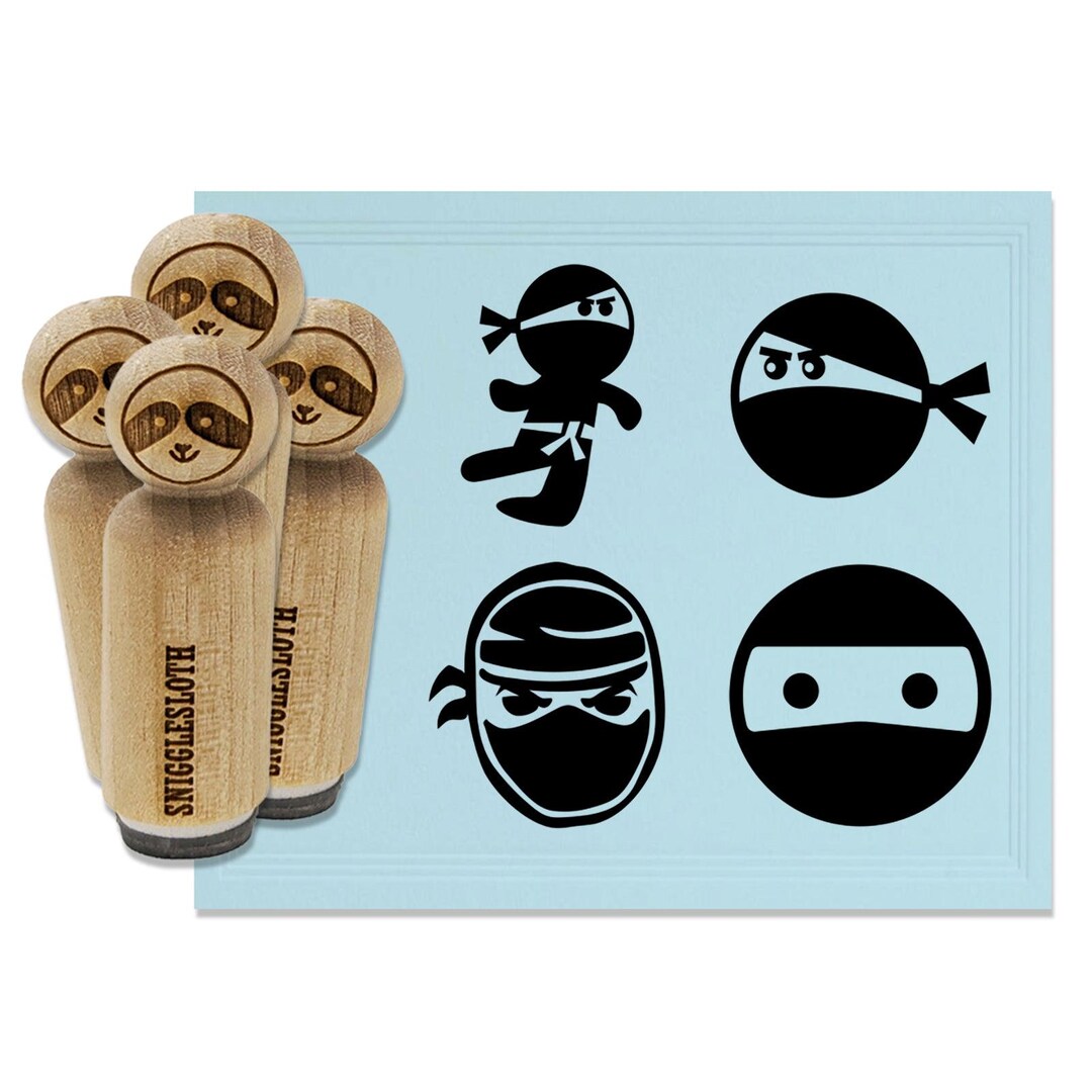 Ninja Face Funny Fighting Masked Emoticon Rubber Stamp Set for Stamping ...