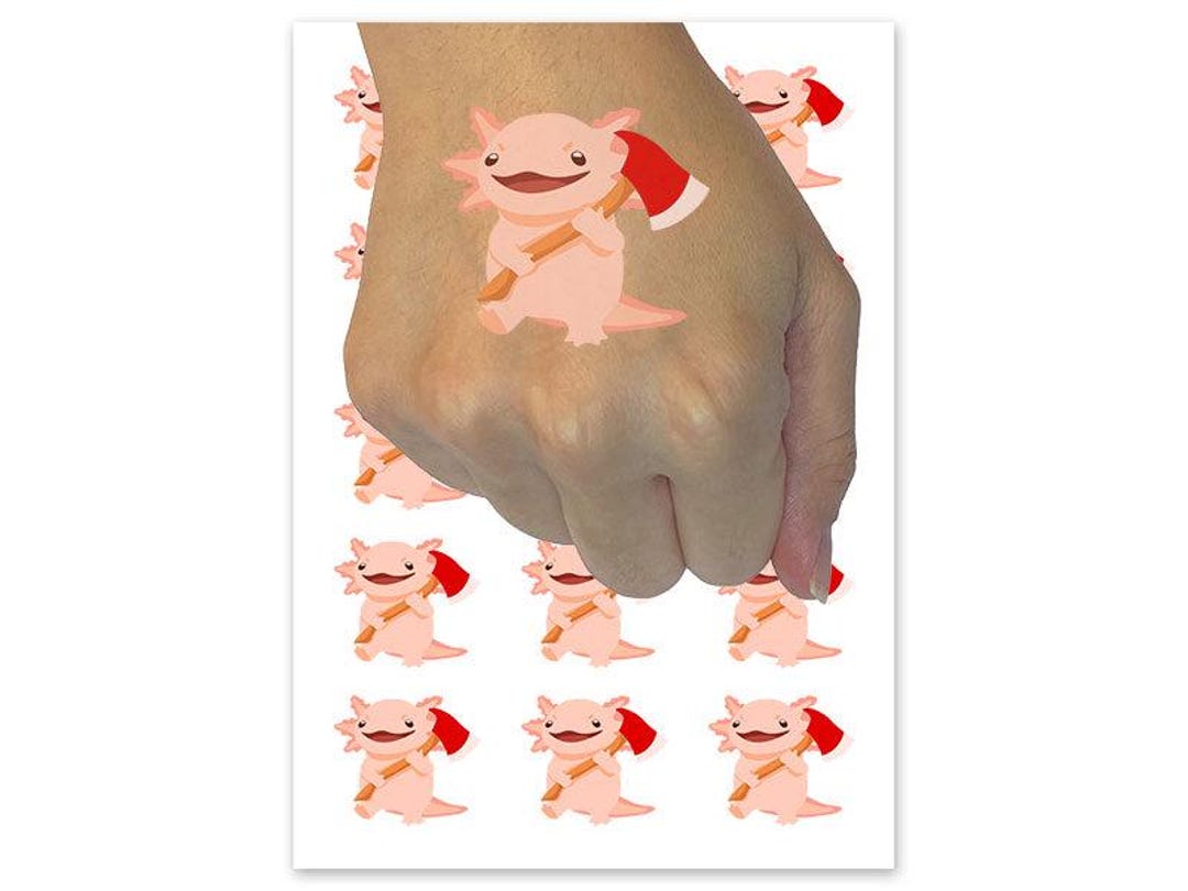 Axing Axolotl With Axe Temporary Tattoo Water Resistant Fake Body Art ...