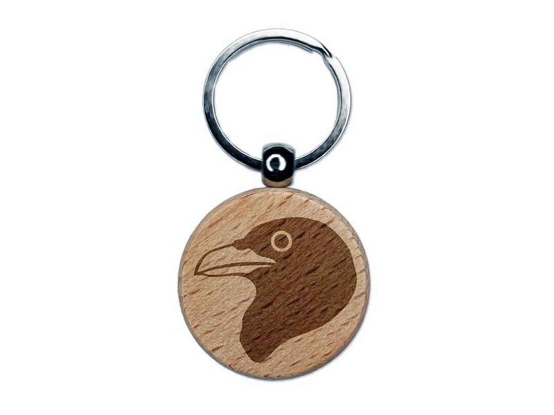 Clever Raven Head Engraved Wood Round Keychain Tag Charm - Etsy
