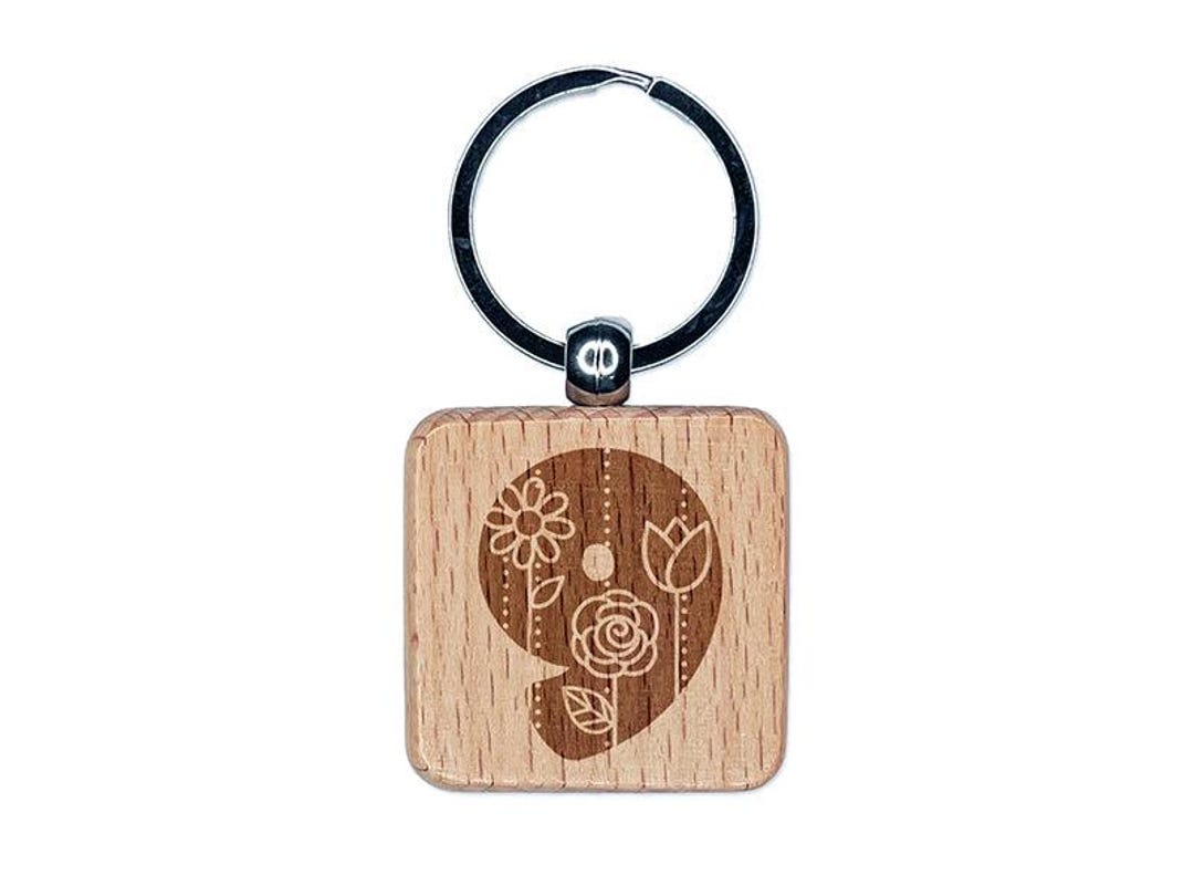 Sweet and Cute Flowers Rounded Block Number 9 Nine Engraved Wood Square ...