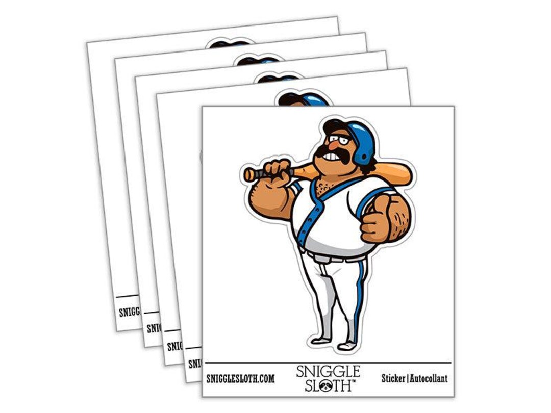 Water Bottle Sticker Set Burly Cartoon Baseball Player Batter Man Cute ...