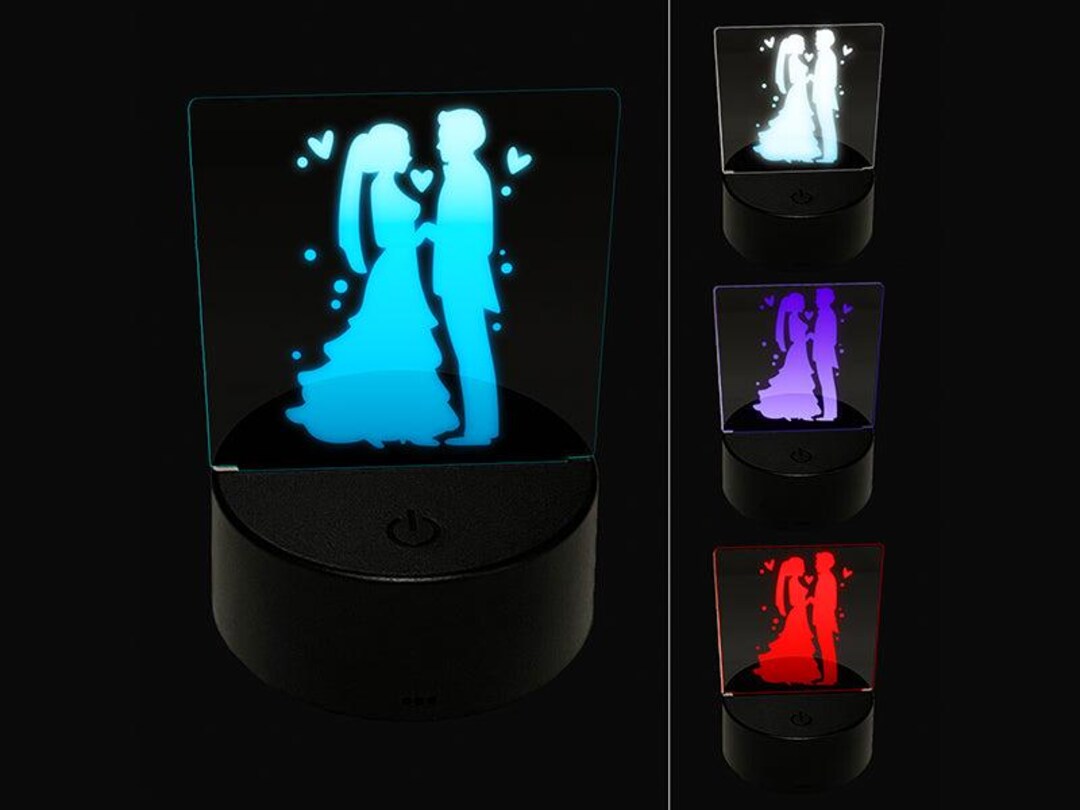 Bride and Groom Wedding Silhouette 3D Illusion LED Night Light Sign ...