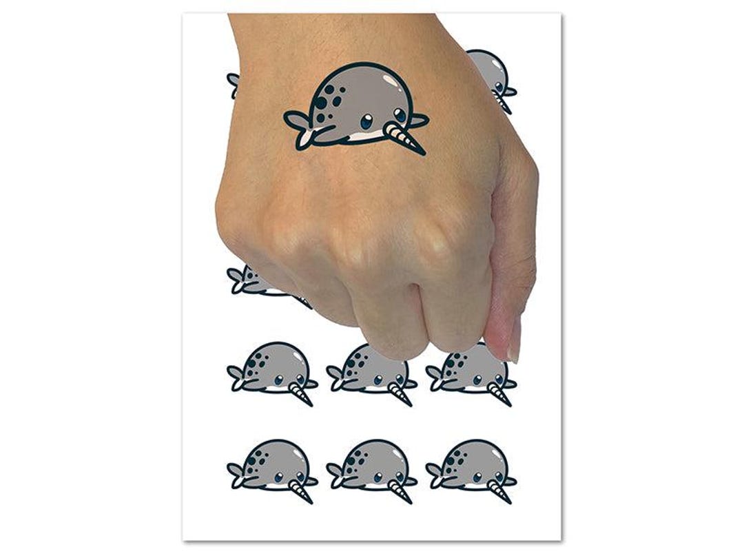 Chibi Narwhal Plopped on Belly Temporary Tattoo Water Resistant Fake ...