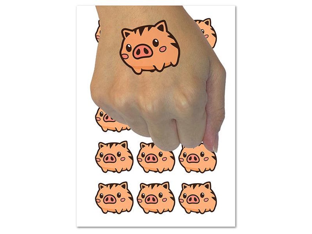 Fun Chibi Wild Boar Pig Swine Temporary Tattoo Water Resistant Fake ...