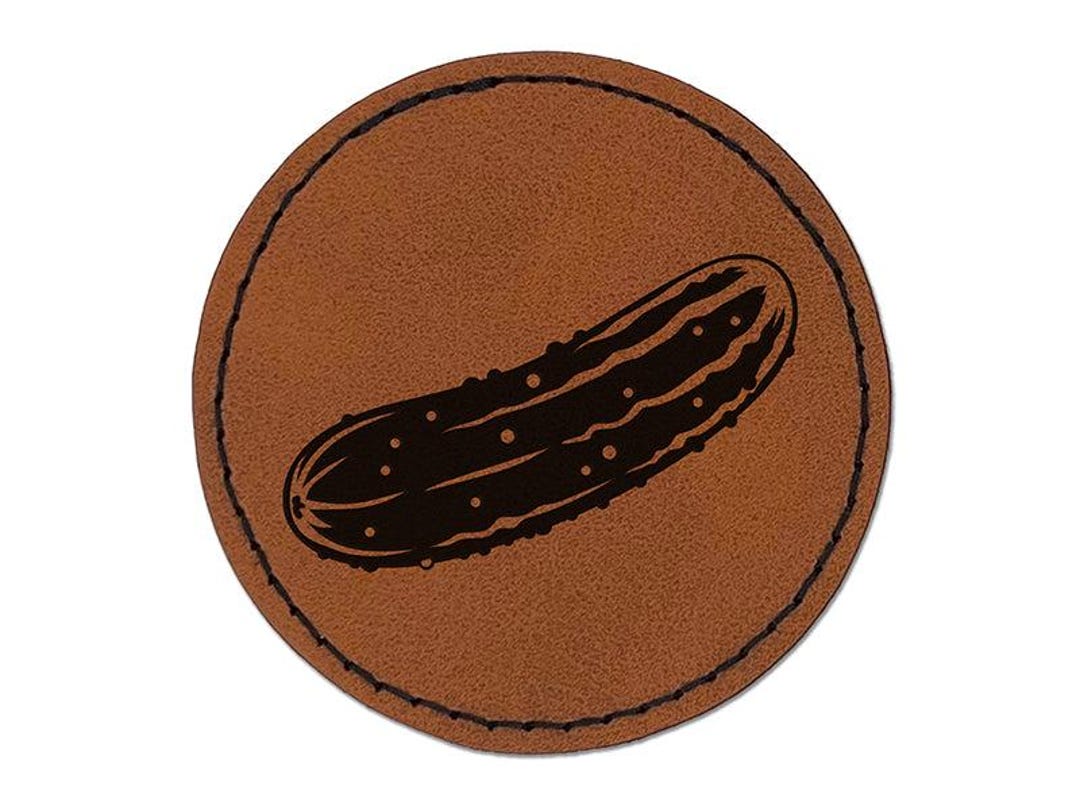 Dill Pickle Cucumber Round Iron-on Engraved Faux Leather Patch Applique ...