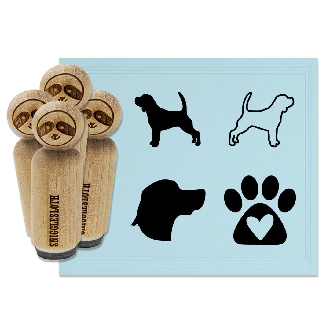Beagle Dog Face Profile Paw Print Heart Love Rubber Stamp Set for ...