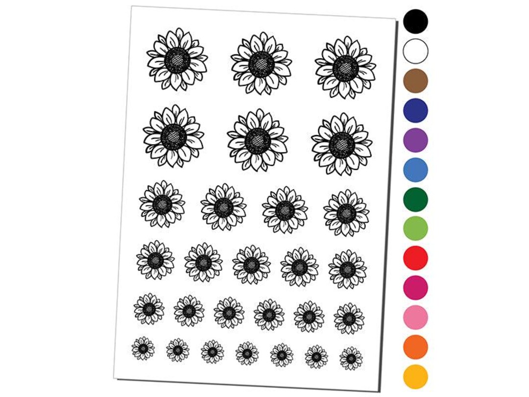 Cute Sunflower Doodle Temporary Tattoo Water Resistant Fake Body Art ...