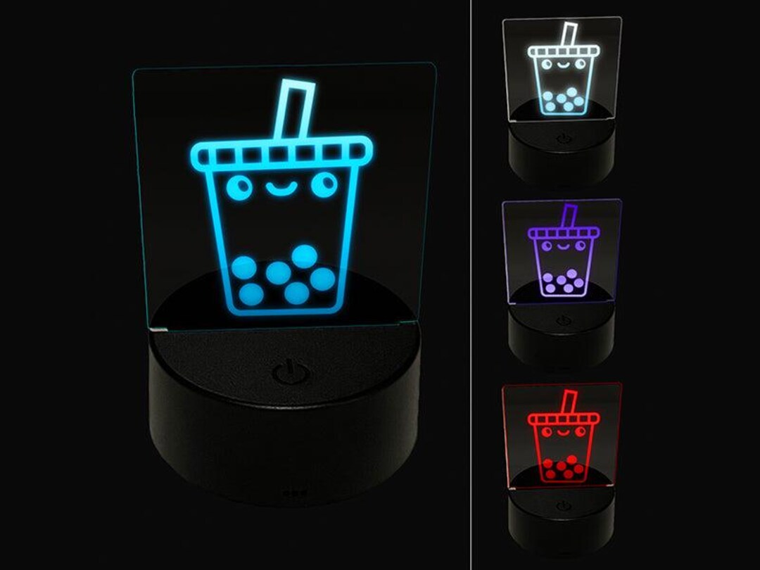Kawaii Cute Boba Bubble Milk Tea Face 3D Illusion LED Night Light Sign ...