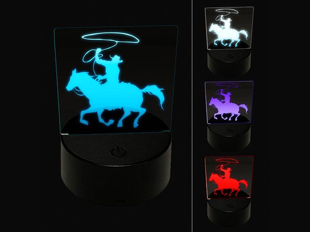 Cowboy on Horseback With Lasso 3D Illusion LED Night Light Sign ...