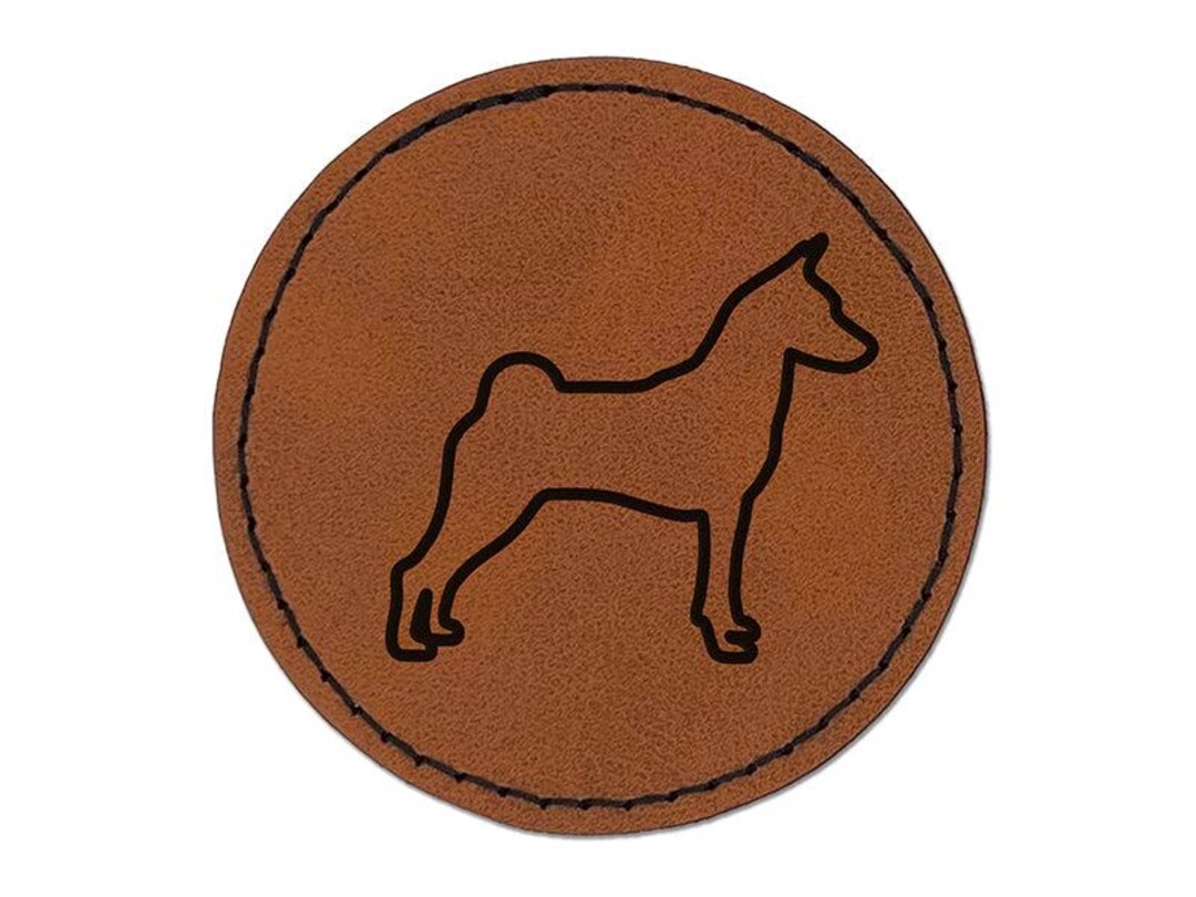 Basenji Dog Outline Round Iron-on Engraved Faux Leather Patch Applique ...