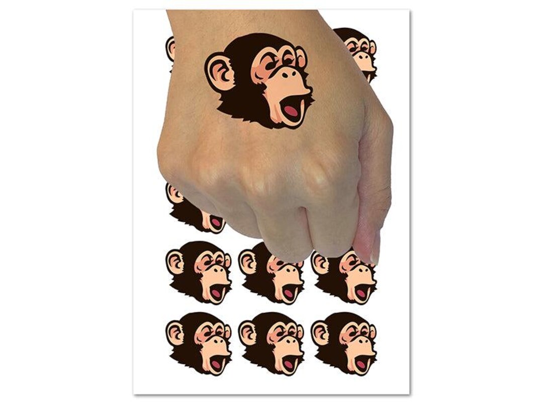 Surprised Chimpanzee Ape Head Monkey Temporary Tattoo Water Resistant ...